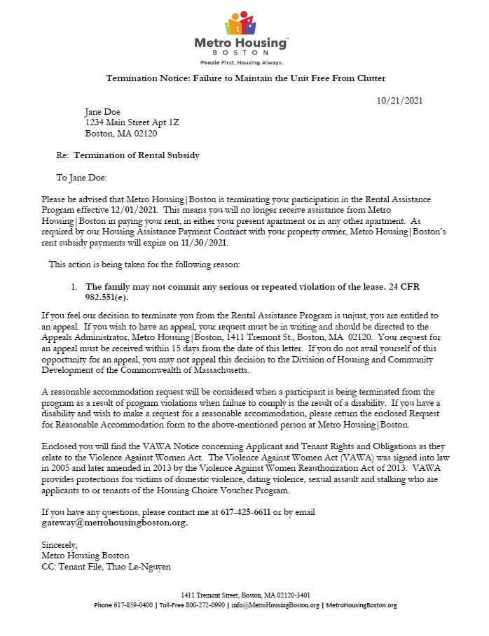I received a termination letter and don’t know why: Failure to Maintain ...